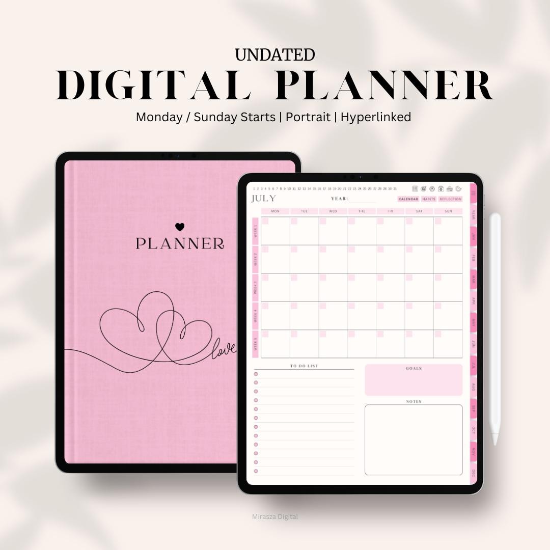Digital Planner Undated, Aesthetic & Minimalist Pink Planner, Goodnotes ...