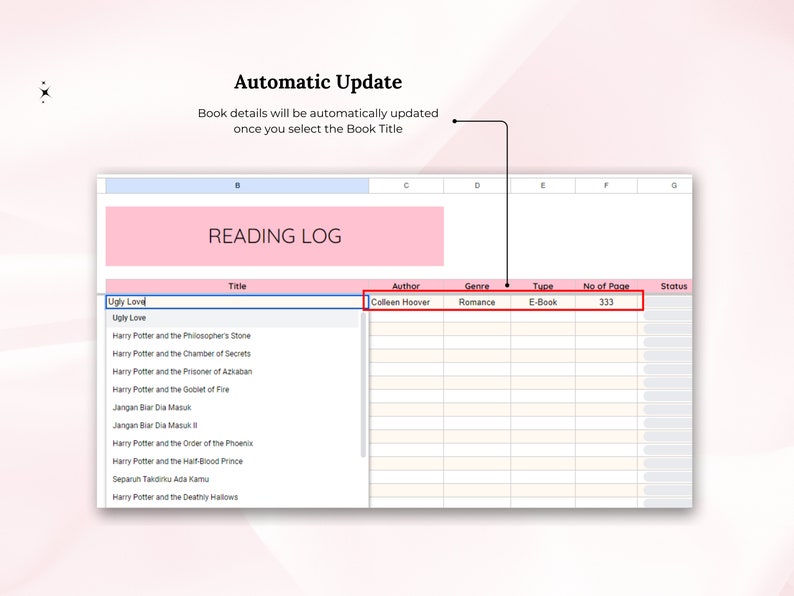 Reading Tracker, Book Tracker Spreadsheet for Google Sheet, Digital ...
