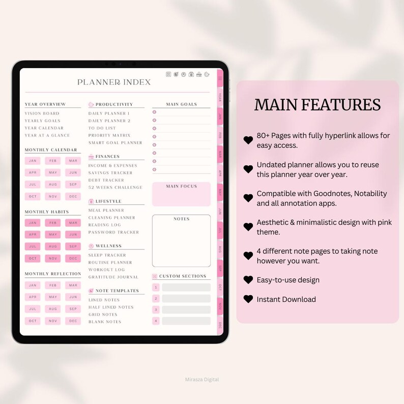 Digital Planner Undated 2026, Minimalist Pink, Goodnotes, Notability - Etsy