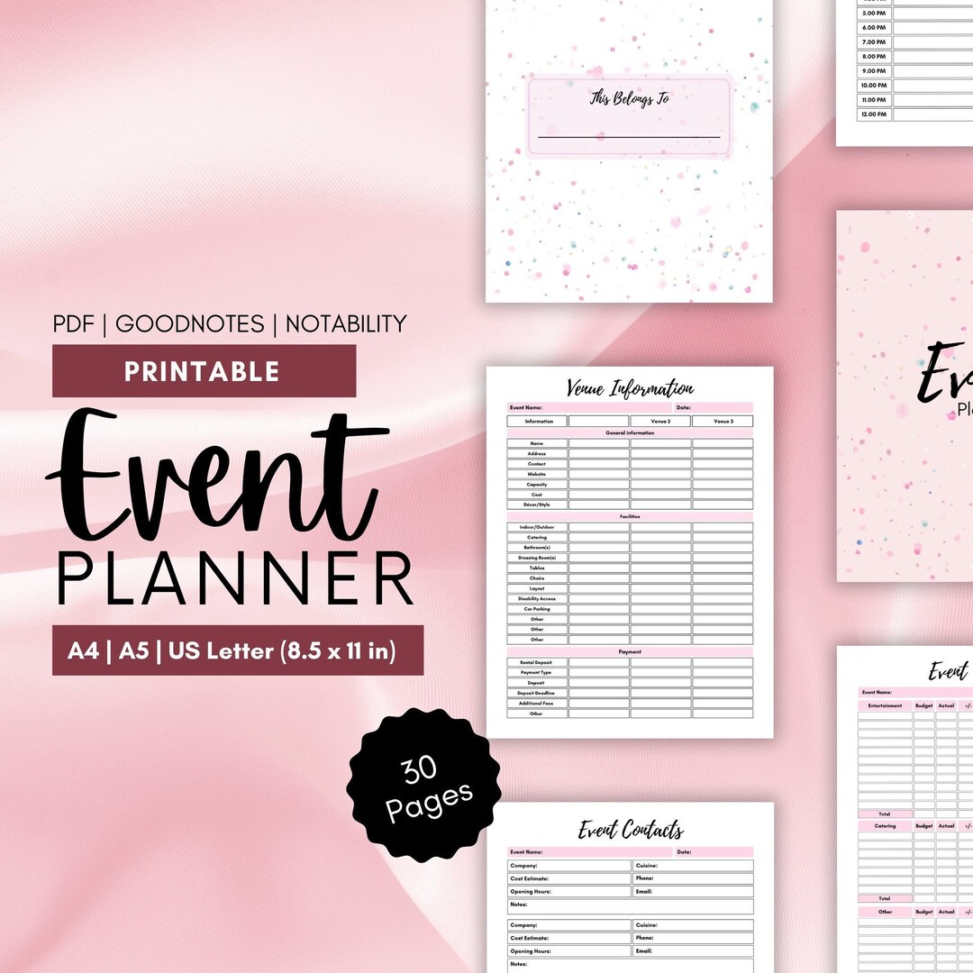 Event Planner Printable PDF Digital Planner Event Checklist , Guests ...