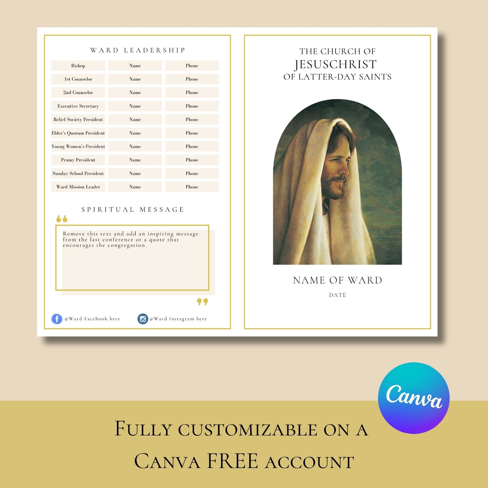 Ward Bulletin LDS ⎮ Sacrament Meeting ⎮ Editable, Personalizable Canva ...