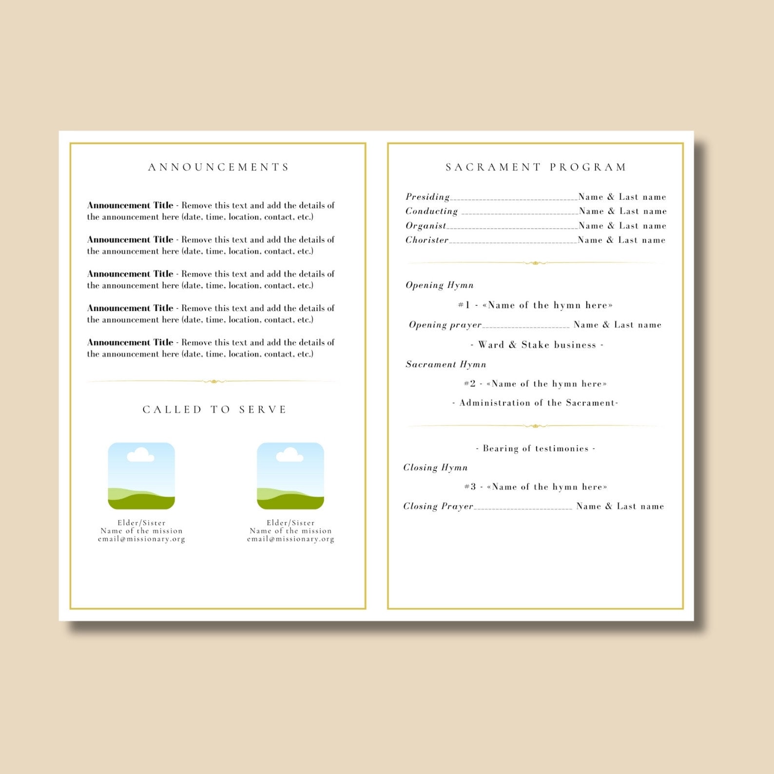 Ward Bulletin LDS ⎮ Sacrament Meeting ⎮ Editable, Personalizable Canva ...
