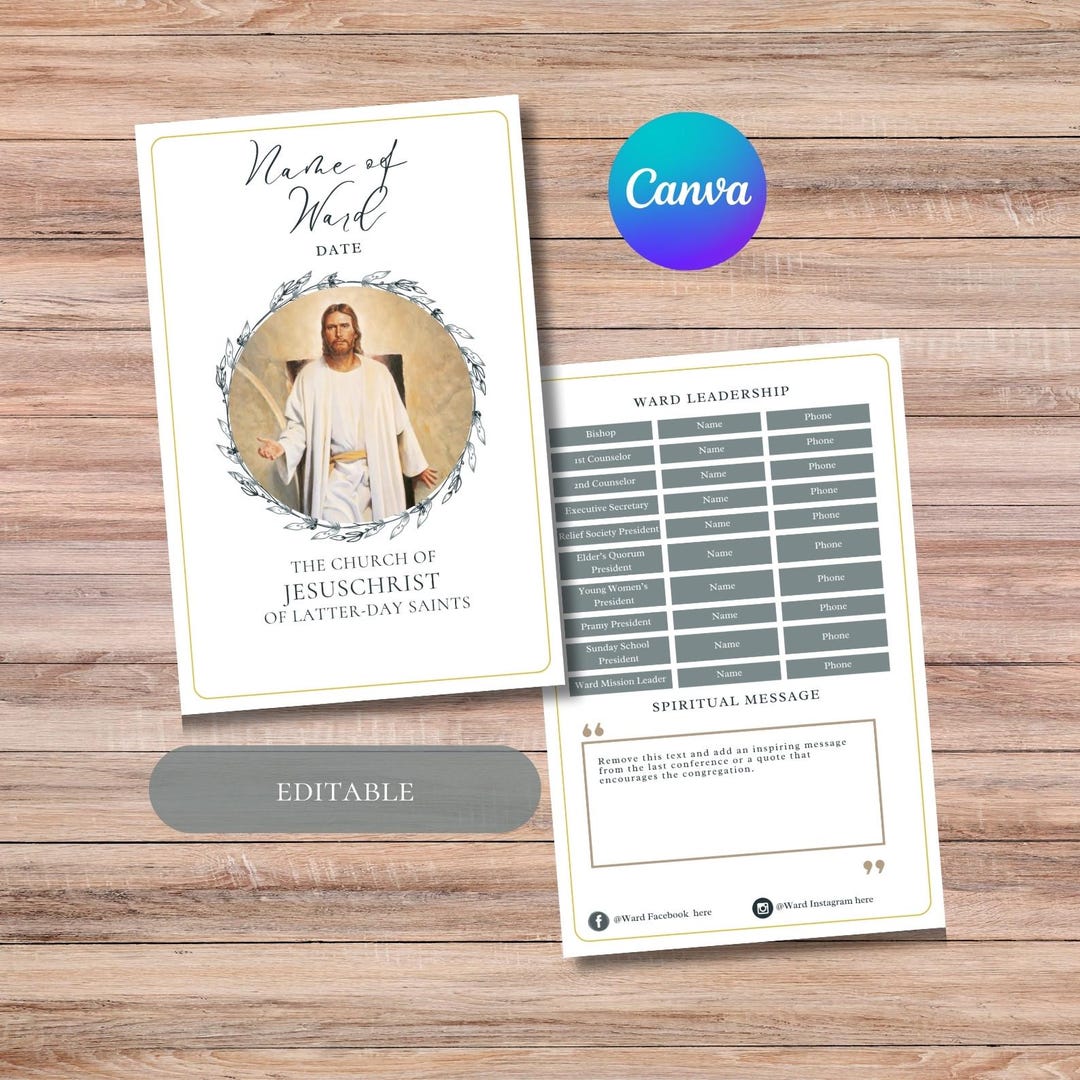 Ward Bulletin LDS ⎮ Sacrament Meeting ⎮ Editable, Personalizable Canva ...