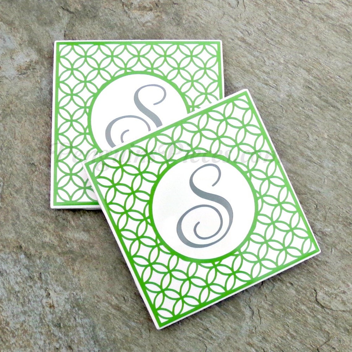 Personalized Ceramic Tile Coasters Modern Geometric Round - Etsy