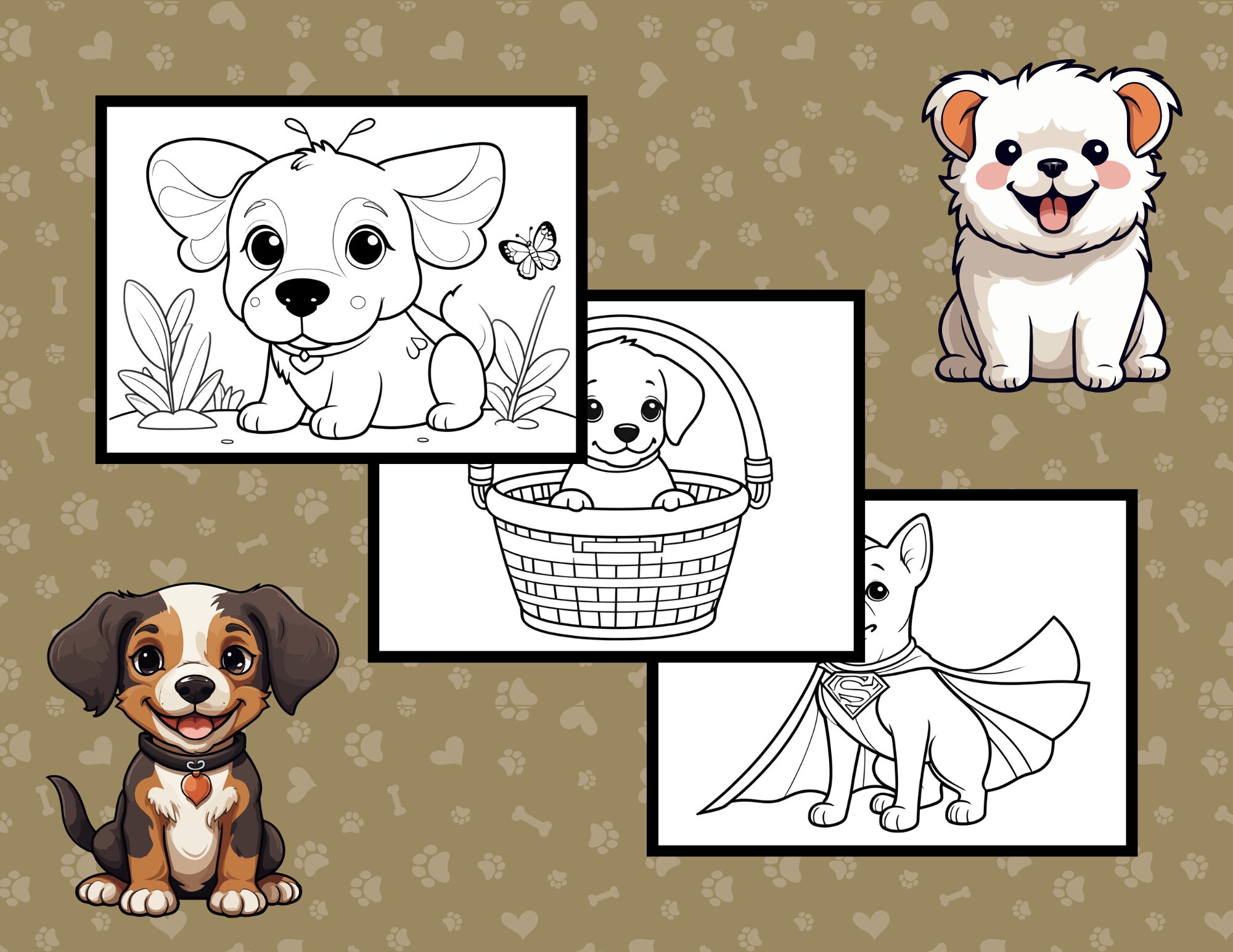 Printable Dog Coloring Book for Kids Simple Dog Designs Fun Baby Shower ...