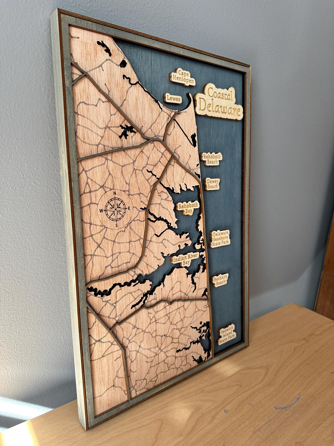 3D Layered Wood Coastal Delaware Map – Handcrafted Nautical Wall Art - Etsy