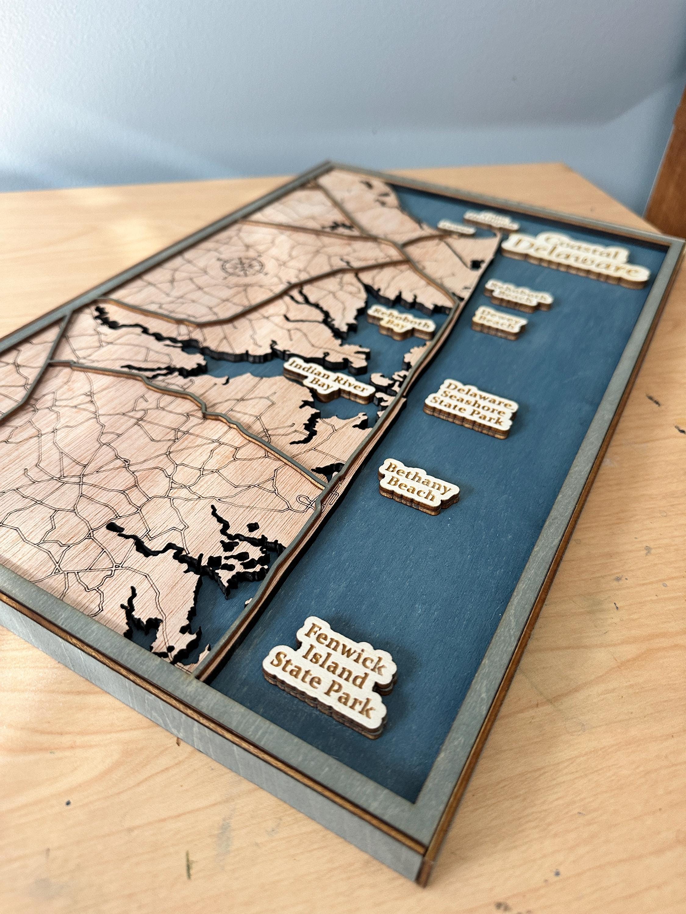 3D Layered Wood Coastal Delaware Map – Handcrafted Nautical Wall Art - Etsy