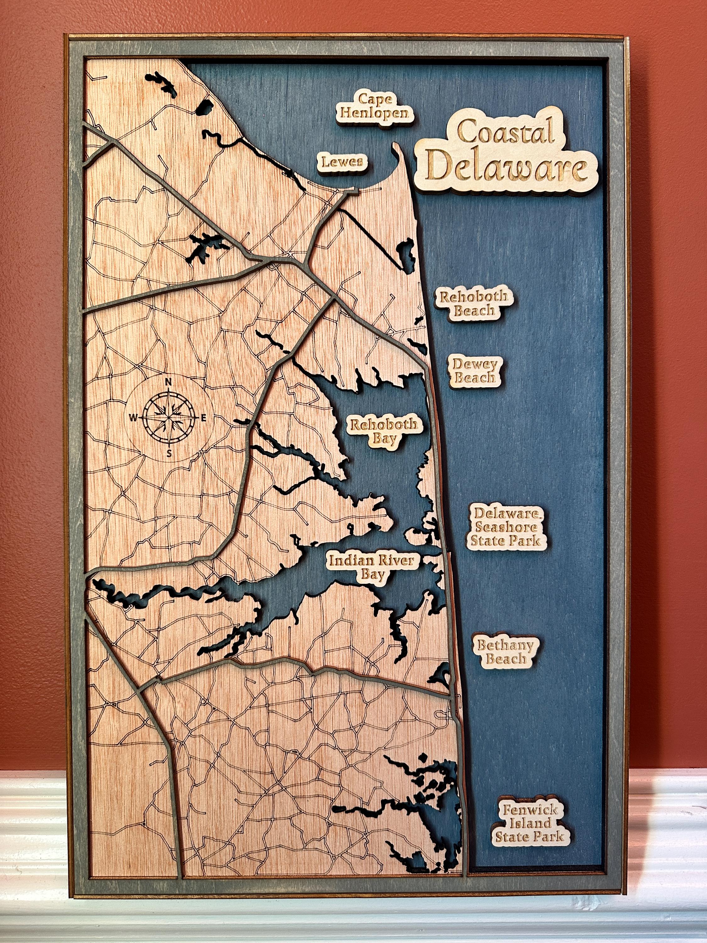 3D Layered Wood Coastal Delaware Map – Handcrafted Nautical Wall Art - Etsy