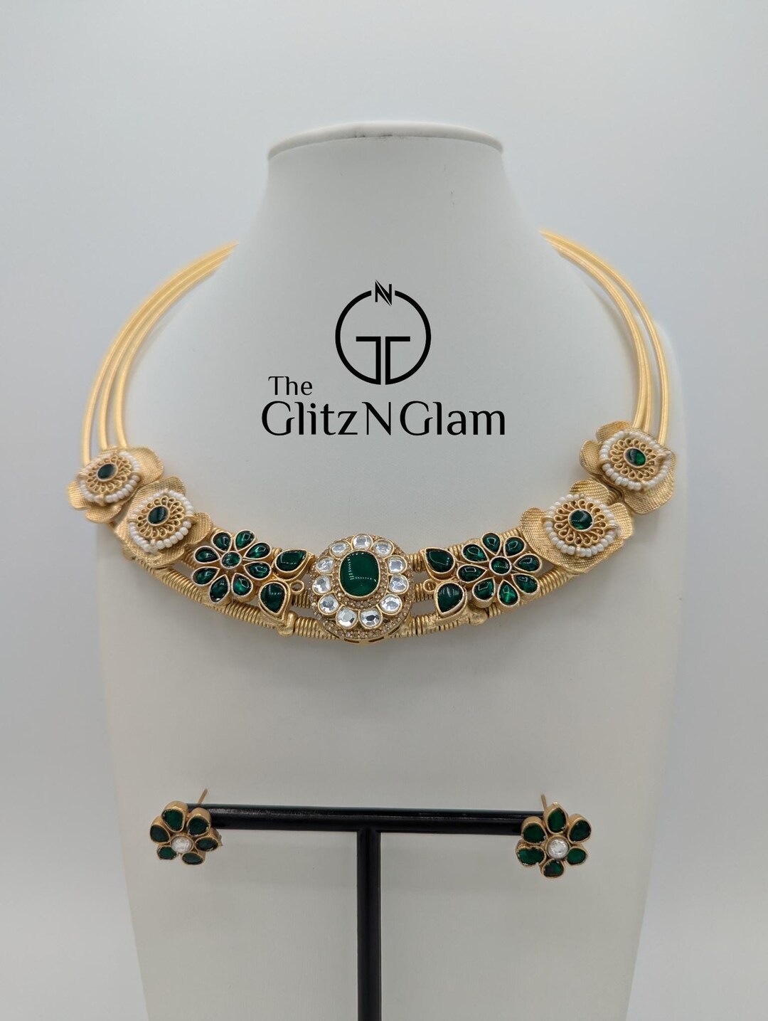 Jaipuri Fusion Hasli/gold Tone Hasli / Stone Studded Set | Ethnic ...