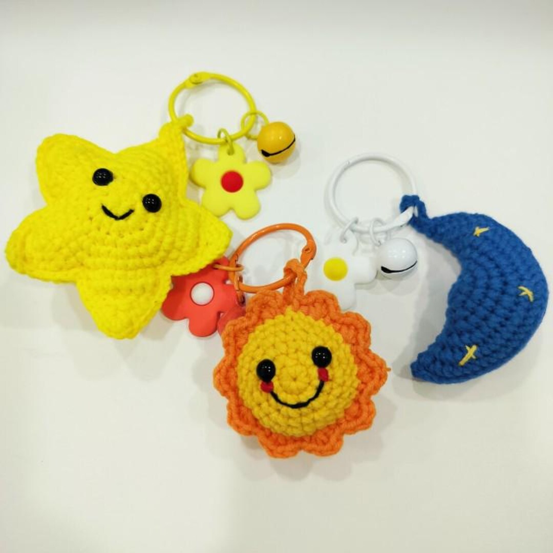 Handmade Crochet Sun, Moon, and Star Keychains Cute Plush Celestial ...