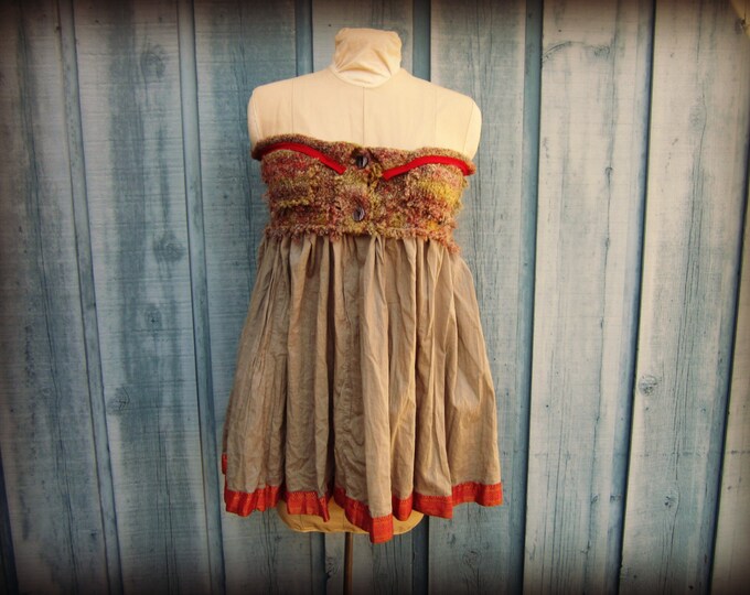 OOAK Strapless Gypsy Bohemian Tunic Top // Upcycled Sweater Knit and ...