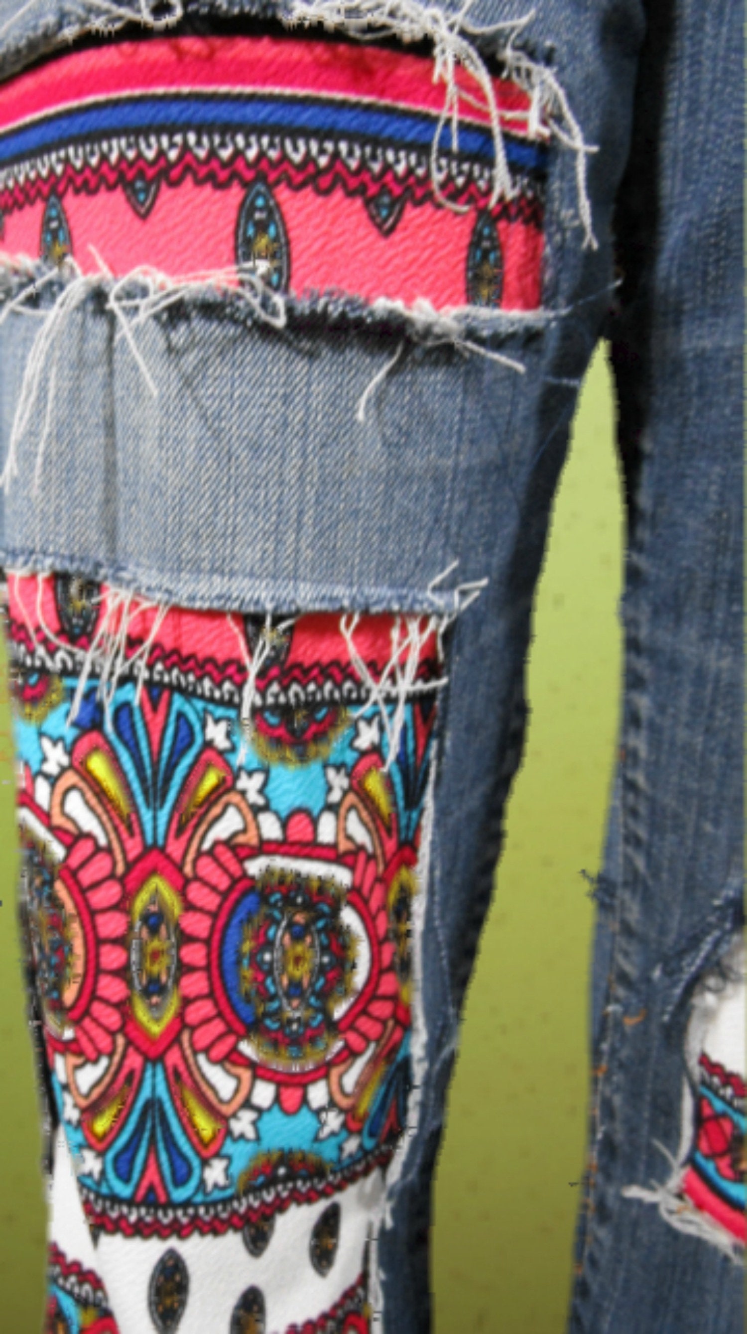 Upcycled Psychedelic Distressed Lucky Brand Blue Jeans Sz 6 Small ...