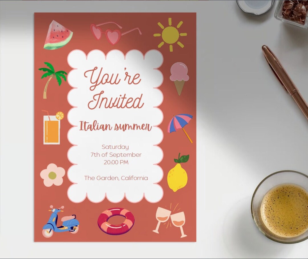 Italian Summer Birthday Party Invitation Template, 21 Diner Invitation ...