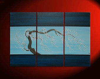 Large Love Bird Triptych Painting on Stretched Canvas Red and | Etsy