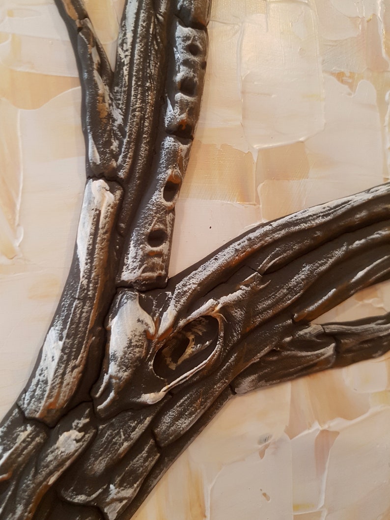 Textured Tree Painting Large Framed Wall Art Warm and Light | Etsy