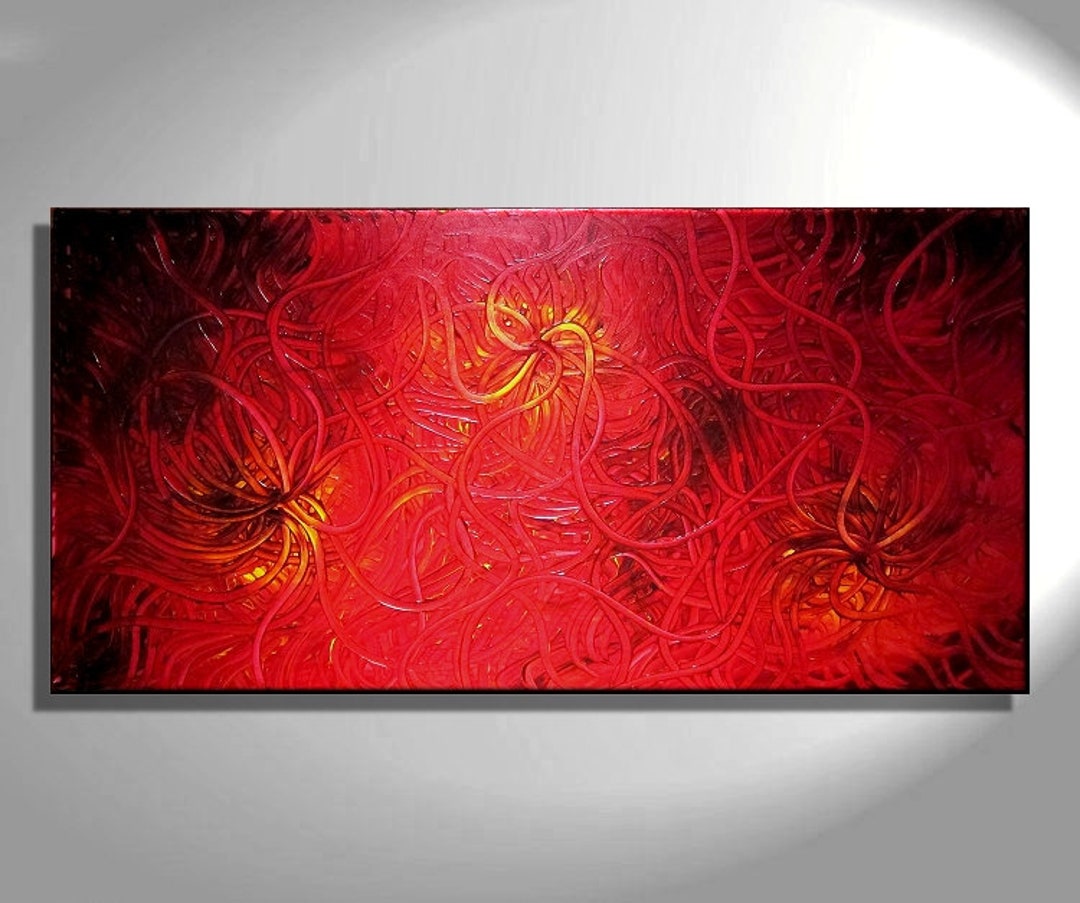 Large Red Abstract Painting Textured Wall Art Original Passionate Home ...