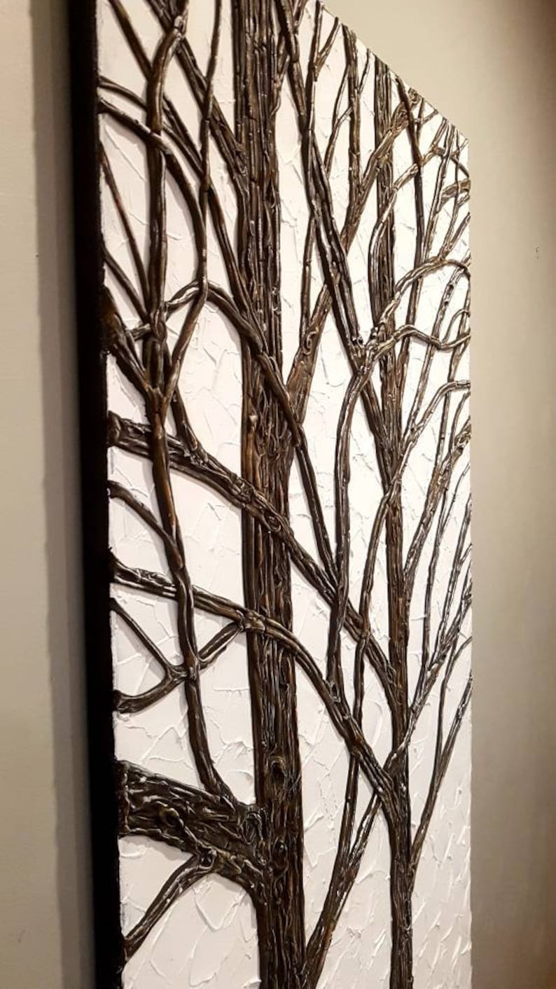 Living Trees Painting Sculpted Wood Branches Textured 3D Original Art ...