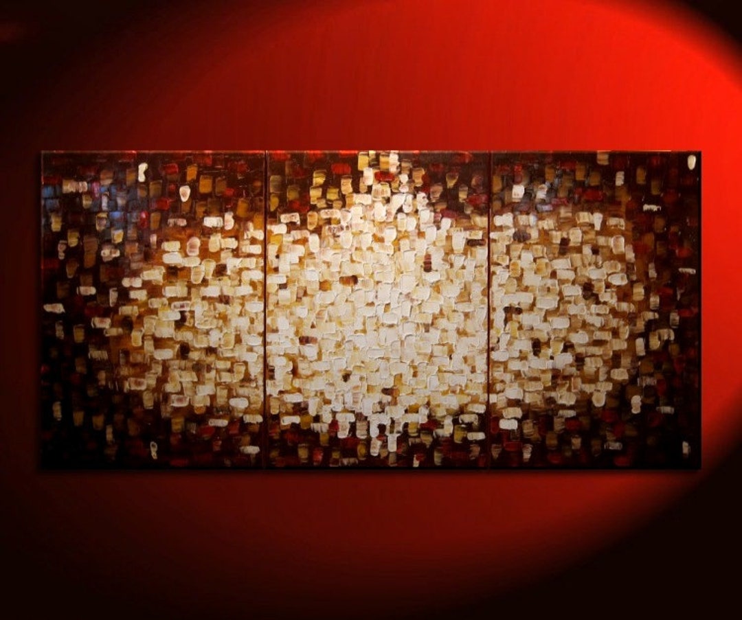 Large Textured Painting Brown Red Modern Abstract Art Yellow White Sun ...