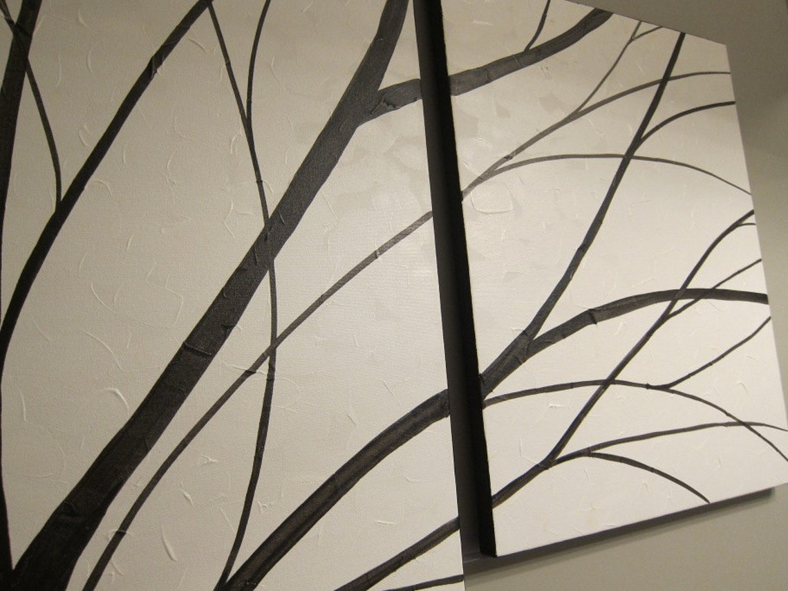 Large Asymmetrical Tree Painting White and Black Art Original Painting ...