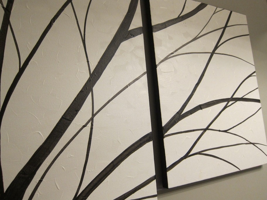 Large Asymmetrical Tree Painting White and Black Art Original | Etsy