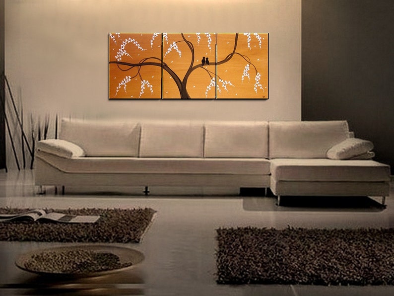 Love Birds Painting Ochre Beige Art Tree Painting Abstract - Etsy Canada