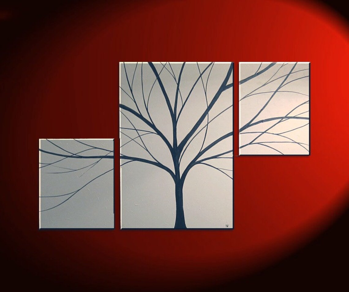 Large Asymmetrical Tree Painting White and Black Art Original Painting ...