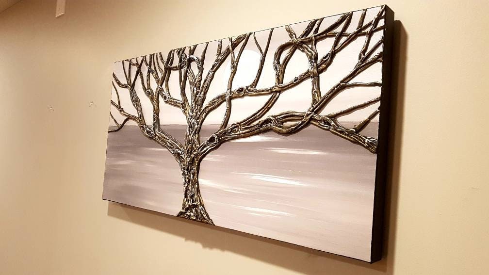 Detailed Textured Tree Painting Sculpted 3D Dimensional Original Art ...