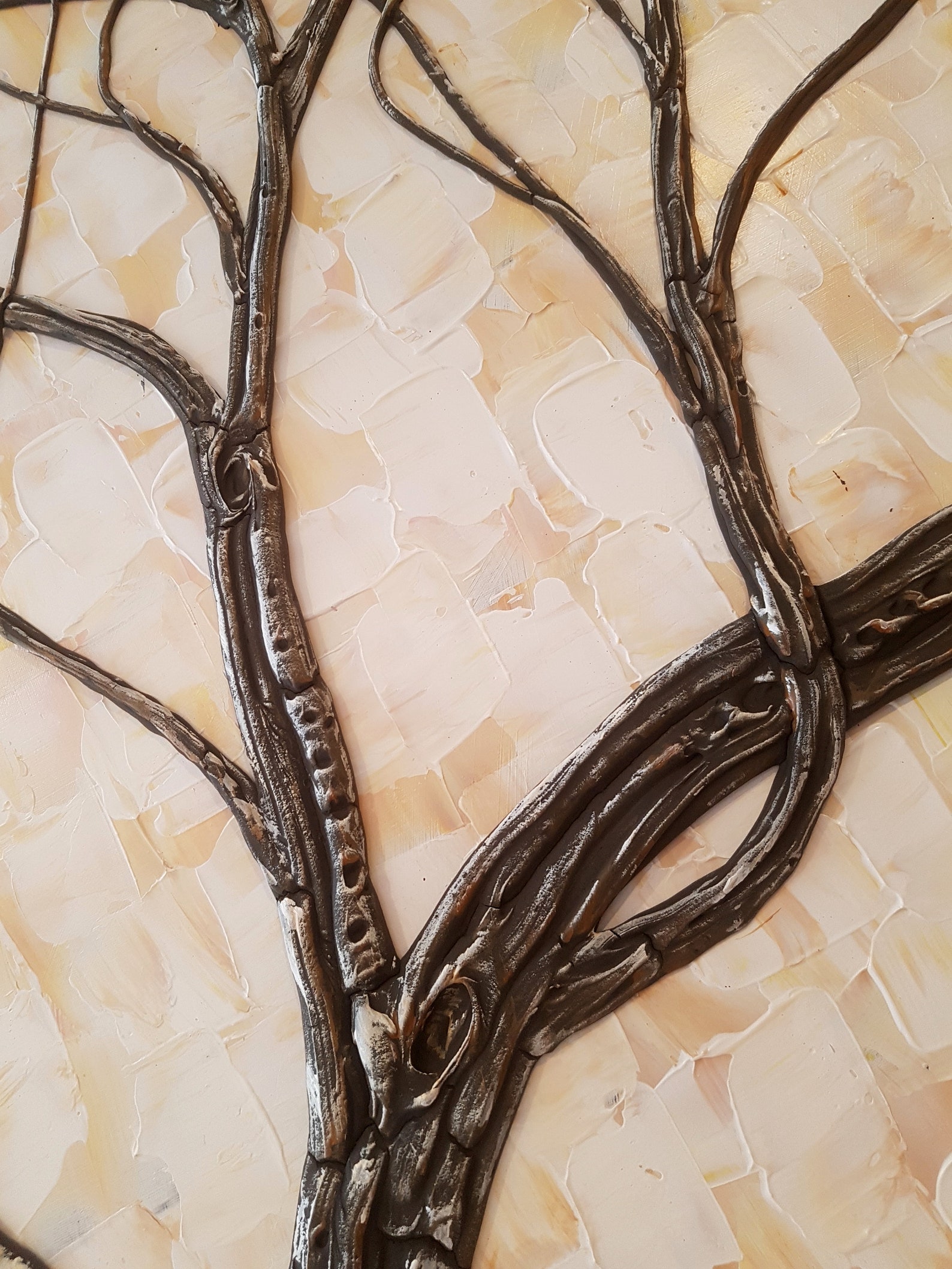 Textured Tree Painting Large Framed Wall Art Warm and Light | Etsy