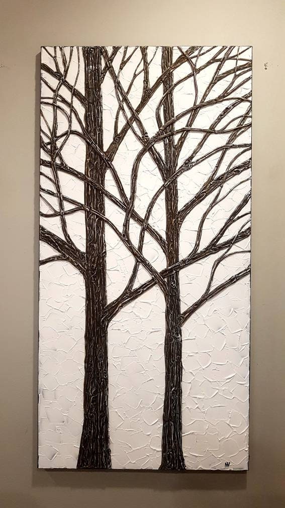 Living Trees Painting Sculpted Wood Branches Textured 3D | Etsy