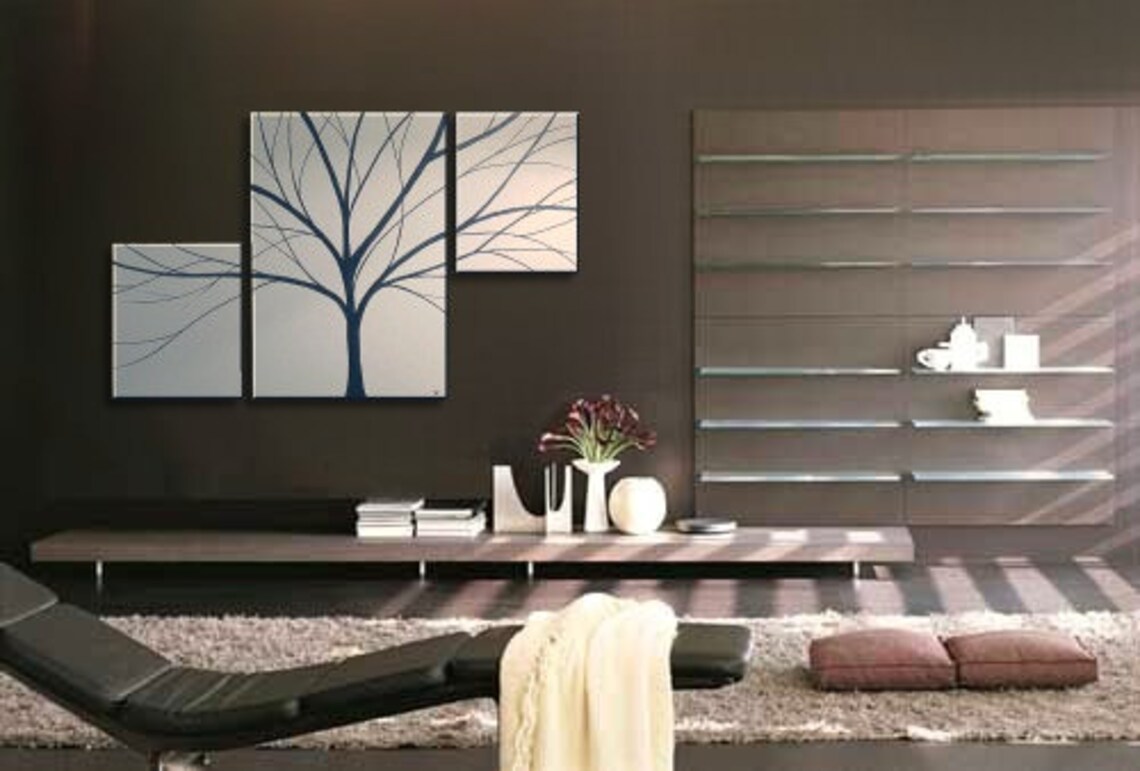 Large Asymmetrical Tree Painting White and Black Art Original | Etsy