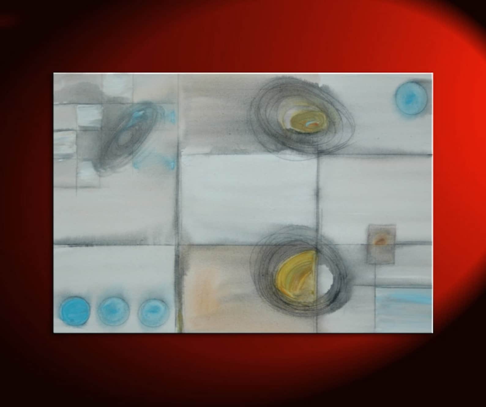 Geometric Abstract Painting Circles and Lines Art on Stretched Canvas ...