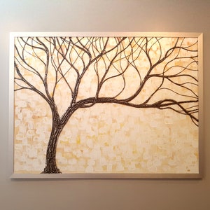 Textured Tree Painting Large Framed Wall Art Warm and Light Earth ...