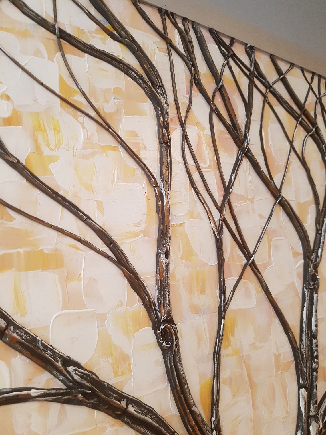 Textured Tree Painting Large Framed Wall Art Warm and Light | Etsy