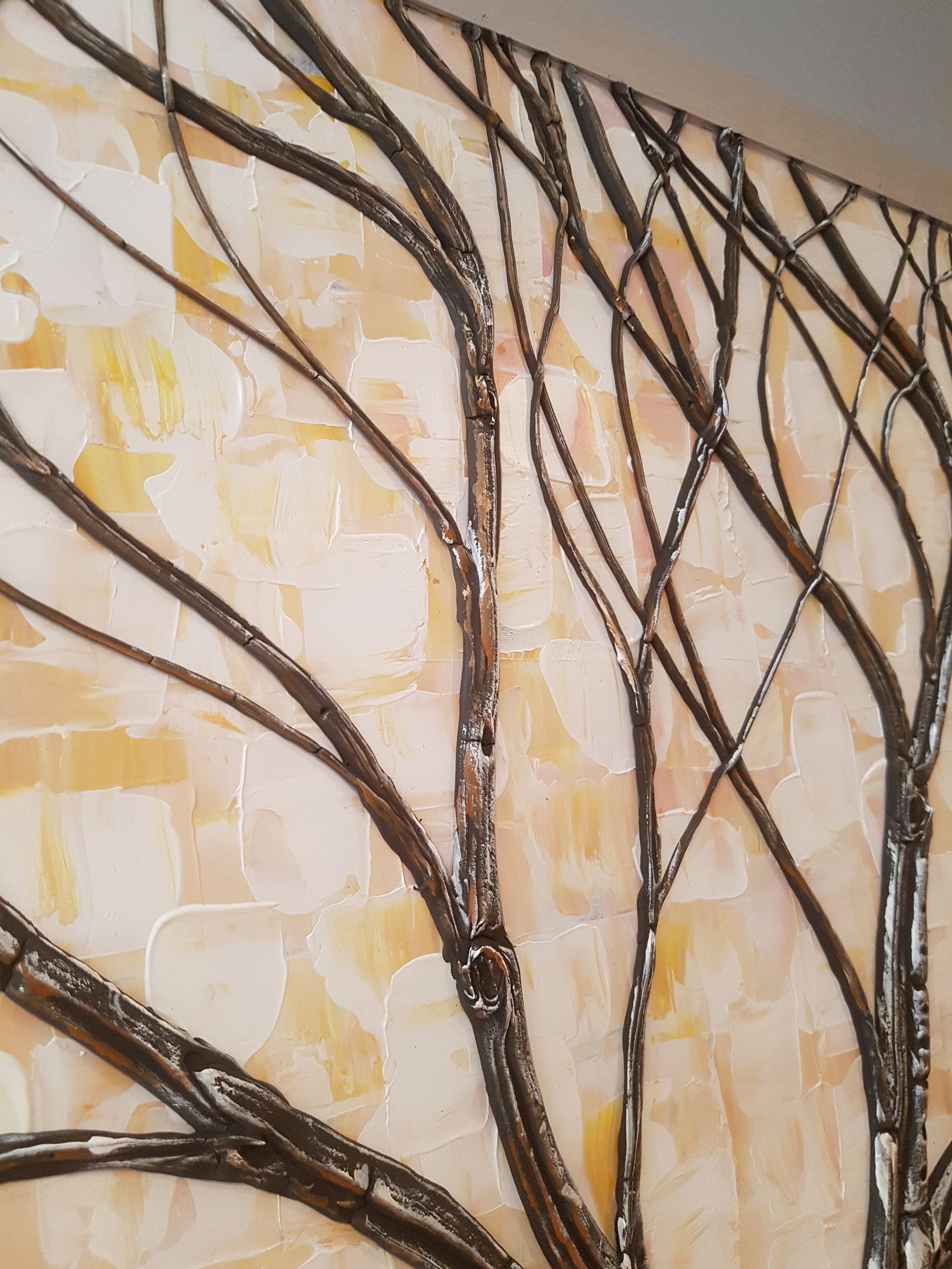 Textured Tree Painting Large Framed Wall Art Warm and Light | Etsy