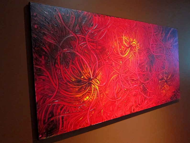 Large Red Abstract Painting Textured Wall Art Original Passionate Home ...