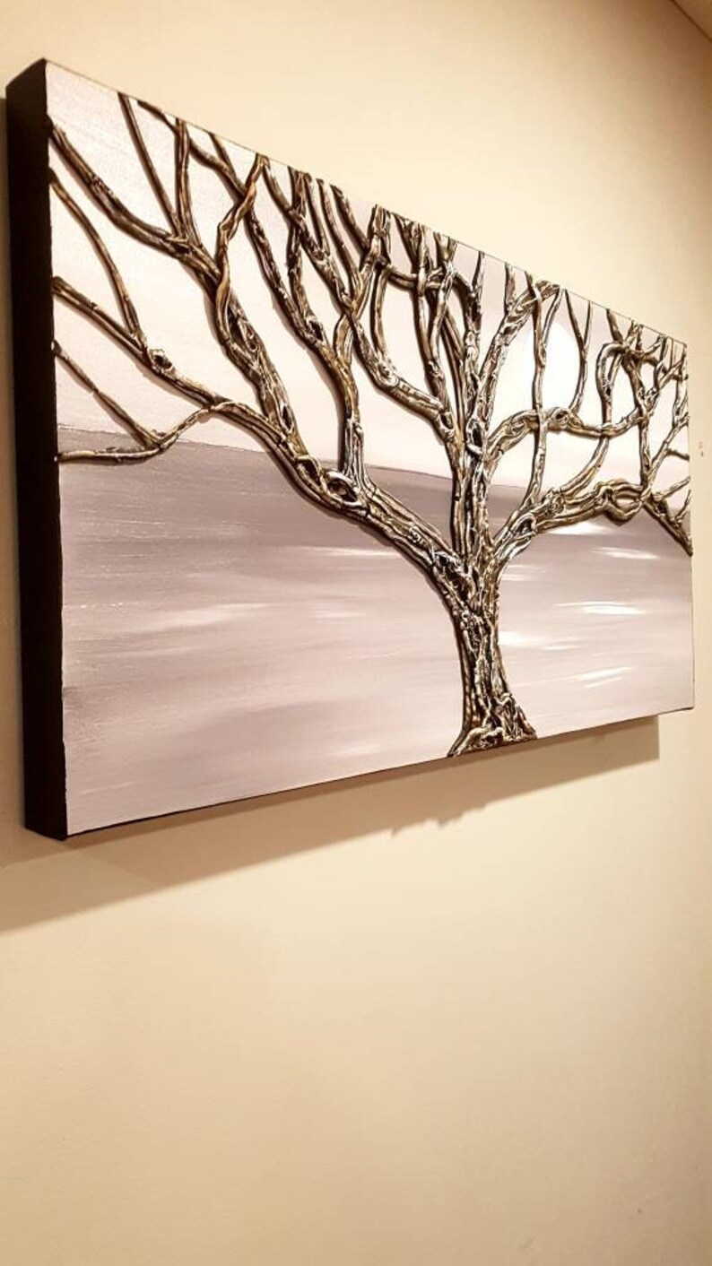 Detailed Textured Tree Painting Sculpted 3D Dimensional Original Art ...