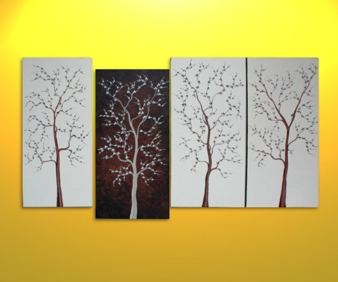 Large Tree Painting for Sale Four Canvases Modern Abstract Art - Etsy