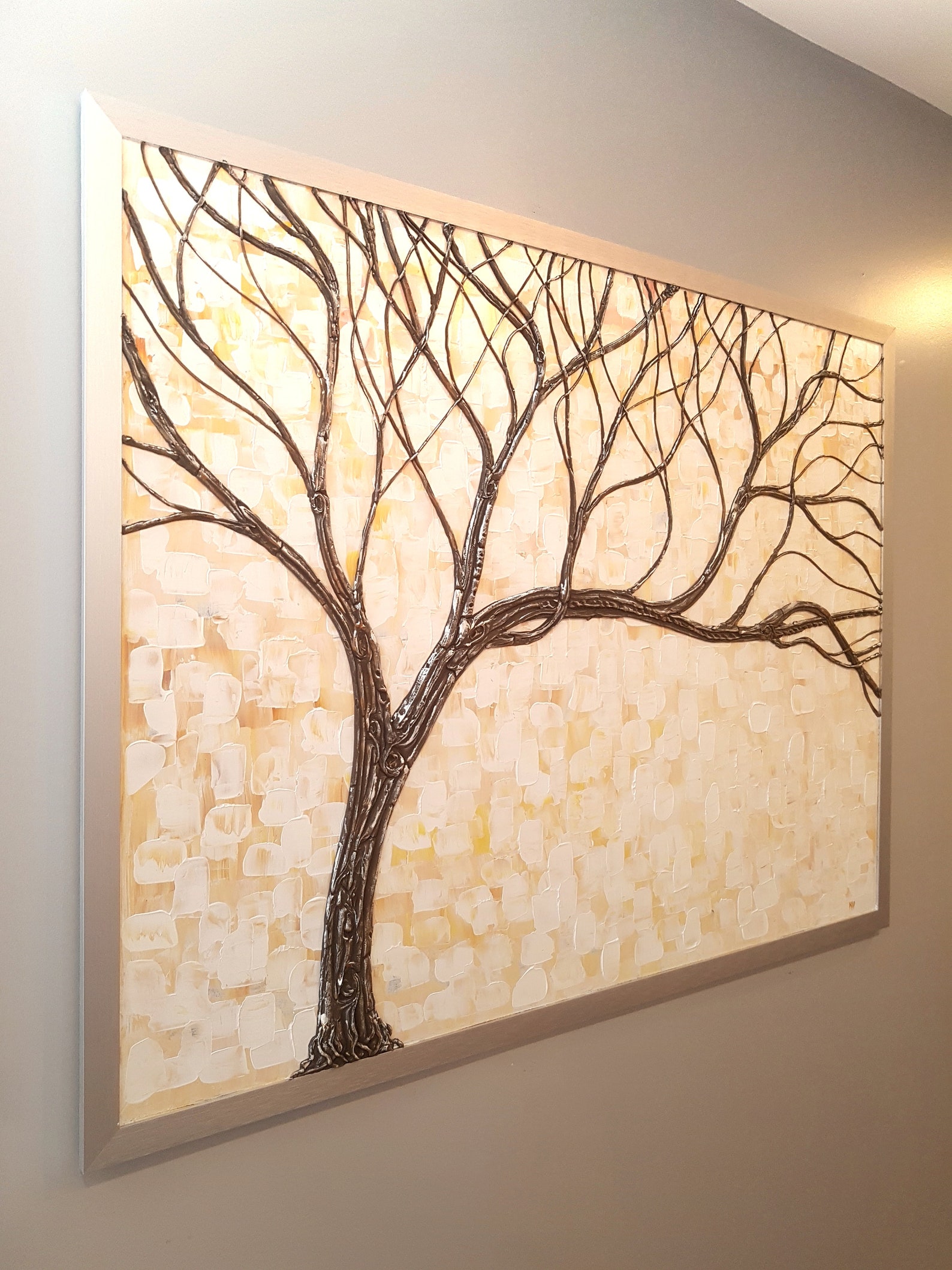 Textured Tree Painting Large Framed Wall Art Warm and Light | Etsy