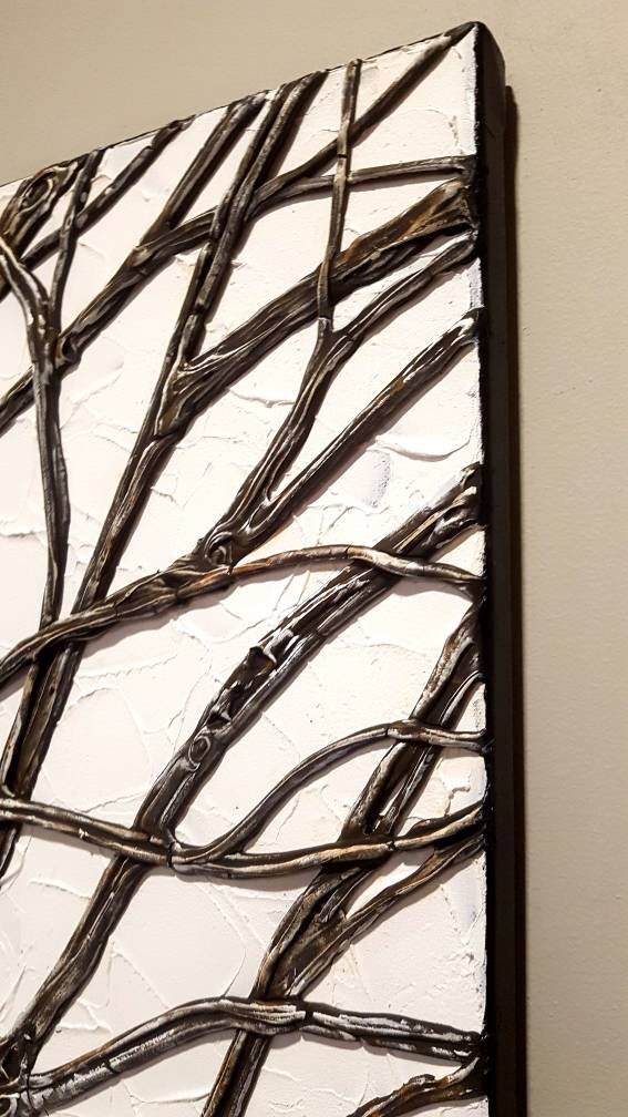 Living Trees Painting Sculpted Wood Branches Textured 3D | Etsy
