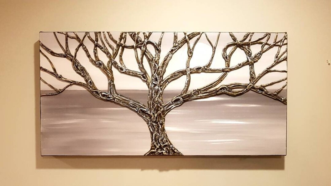 Detailed Textured Tree Painting Sculpted 3D Dimensional Original Art ...