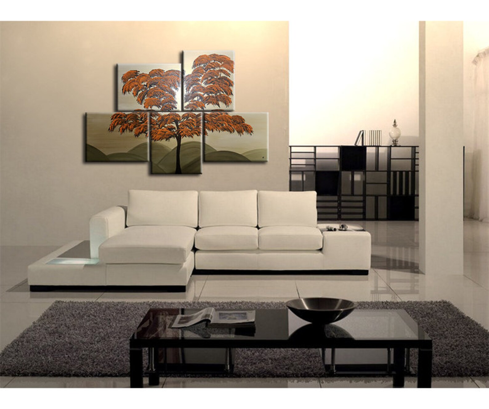 Burnt Orange Tree Painting Unique Layout Original Gold HUGE Modern ...