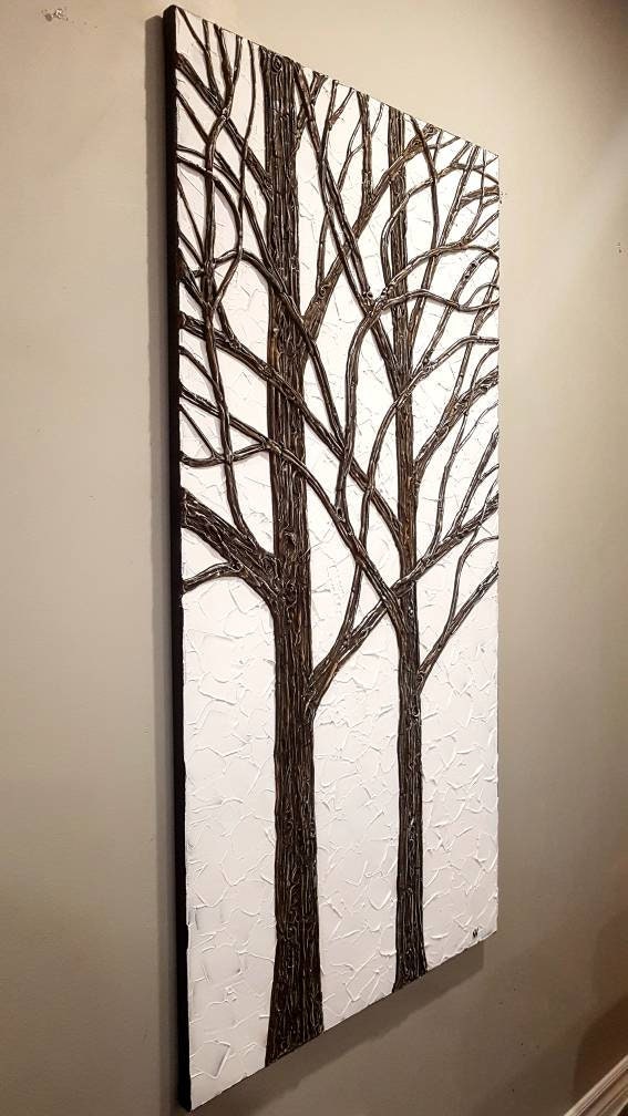 Living Trees Painting Sculpted Wood Branches Textured 3D | Etsy