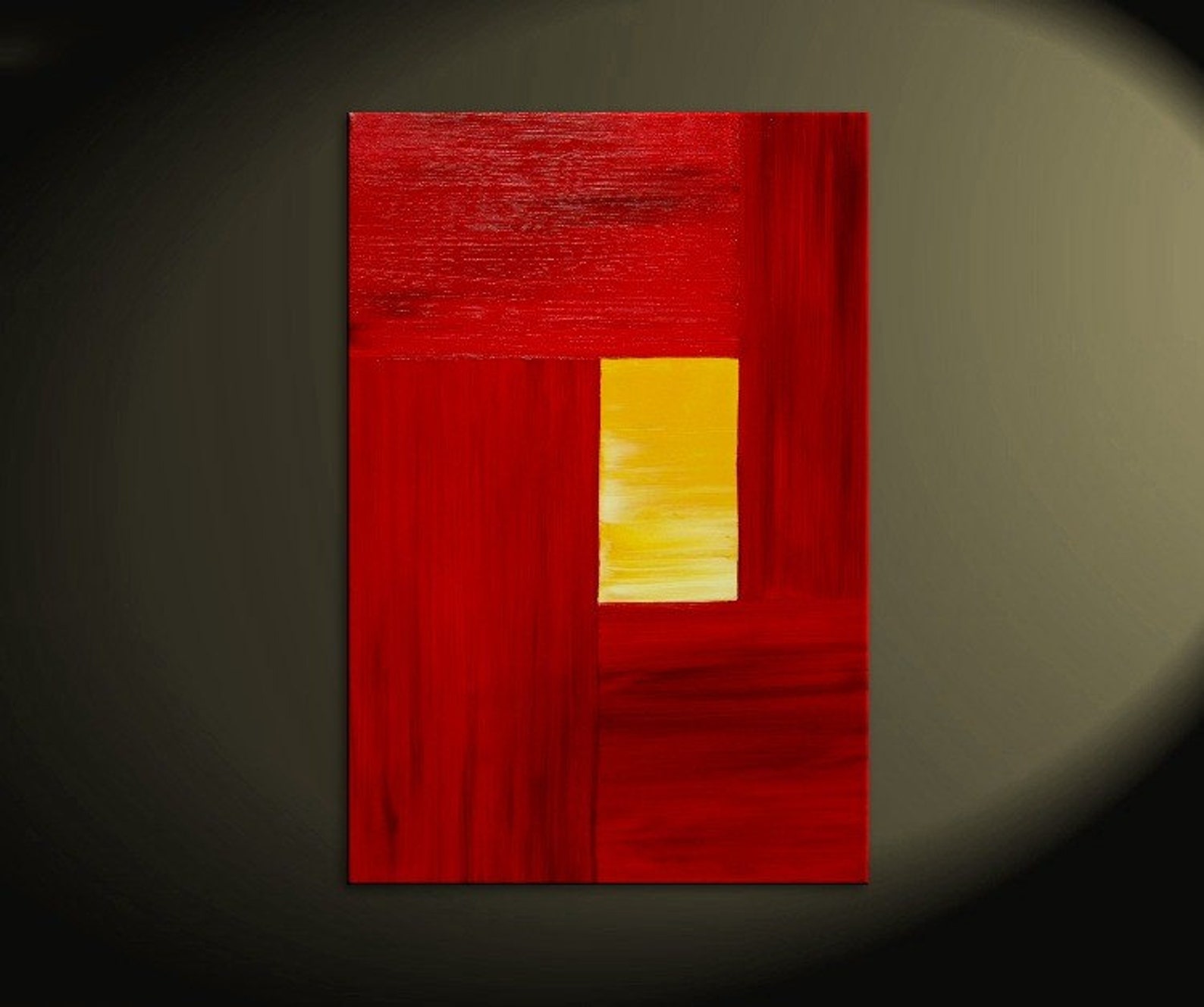Red Modern Abstract Painting Yellow Accent Color Urban Original Art on ...