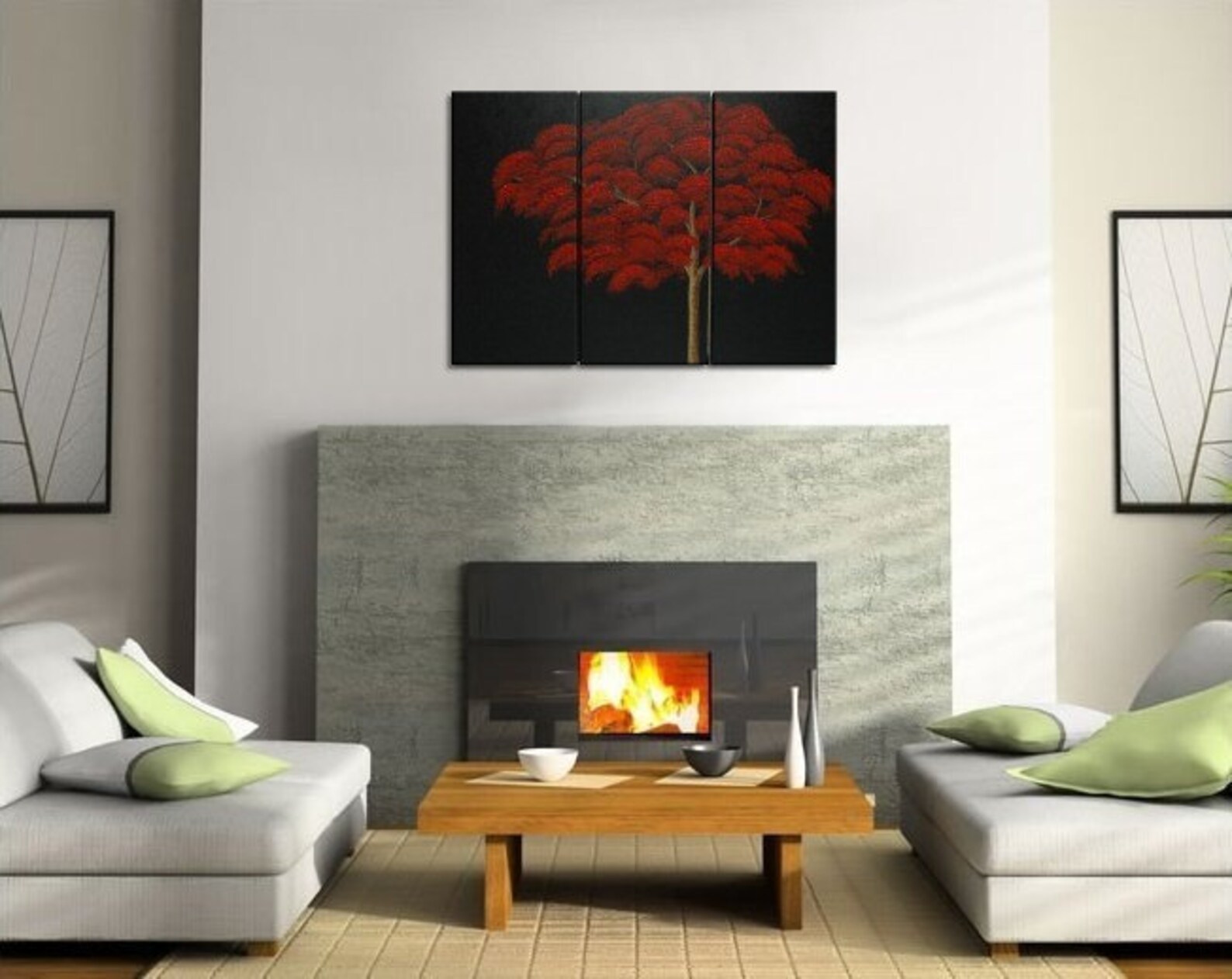 Red Fall Autumn Tree Painting Abstract Art Over Three Canvases - Etsy
