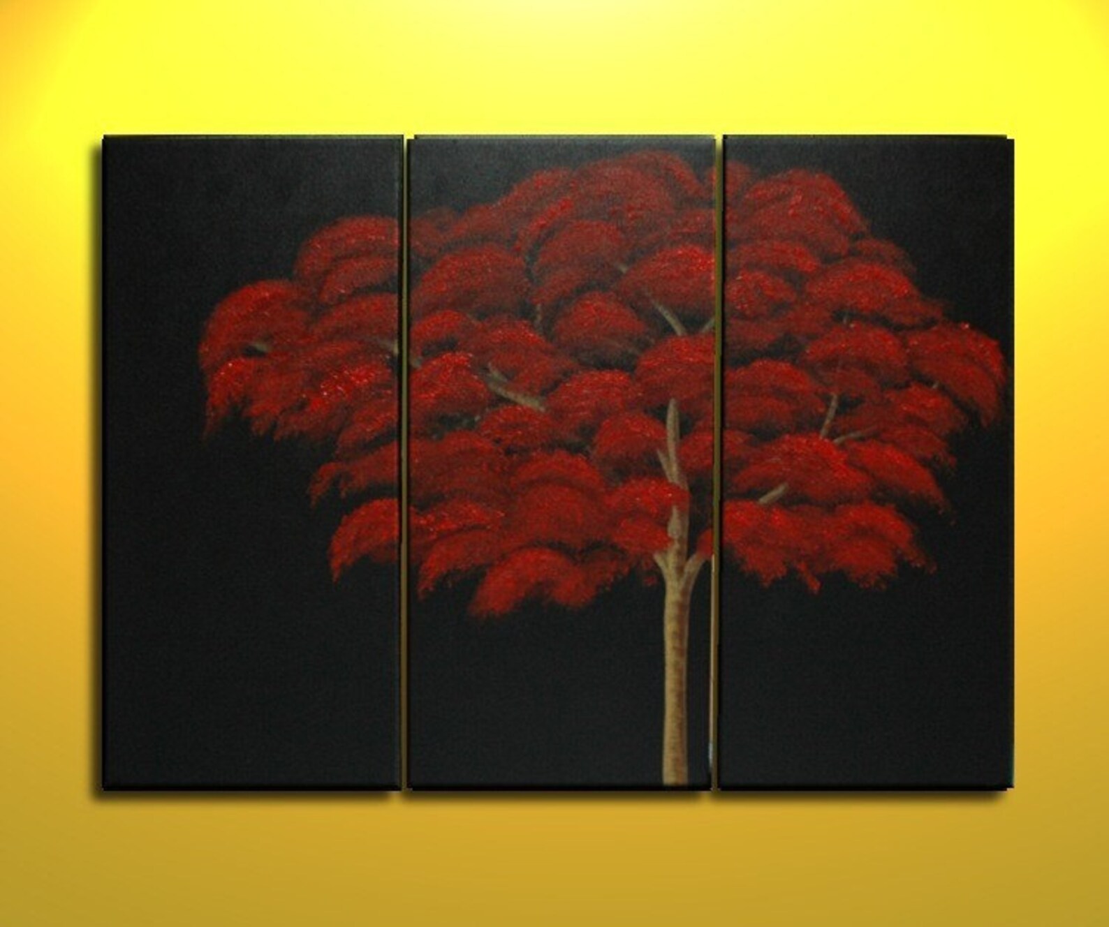 Red Fall Autumn Tree Painting Abstract Art Over Three Canvases - Etsy
