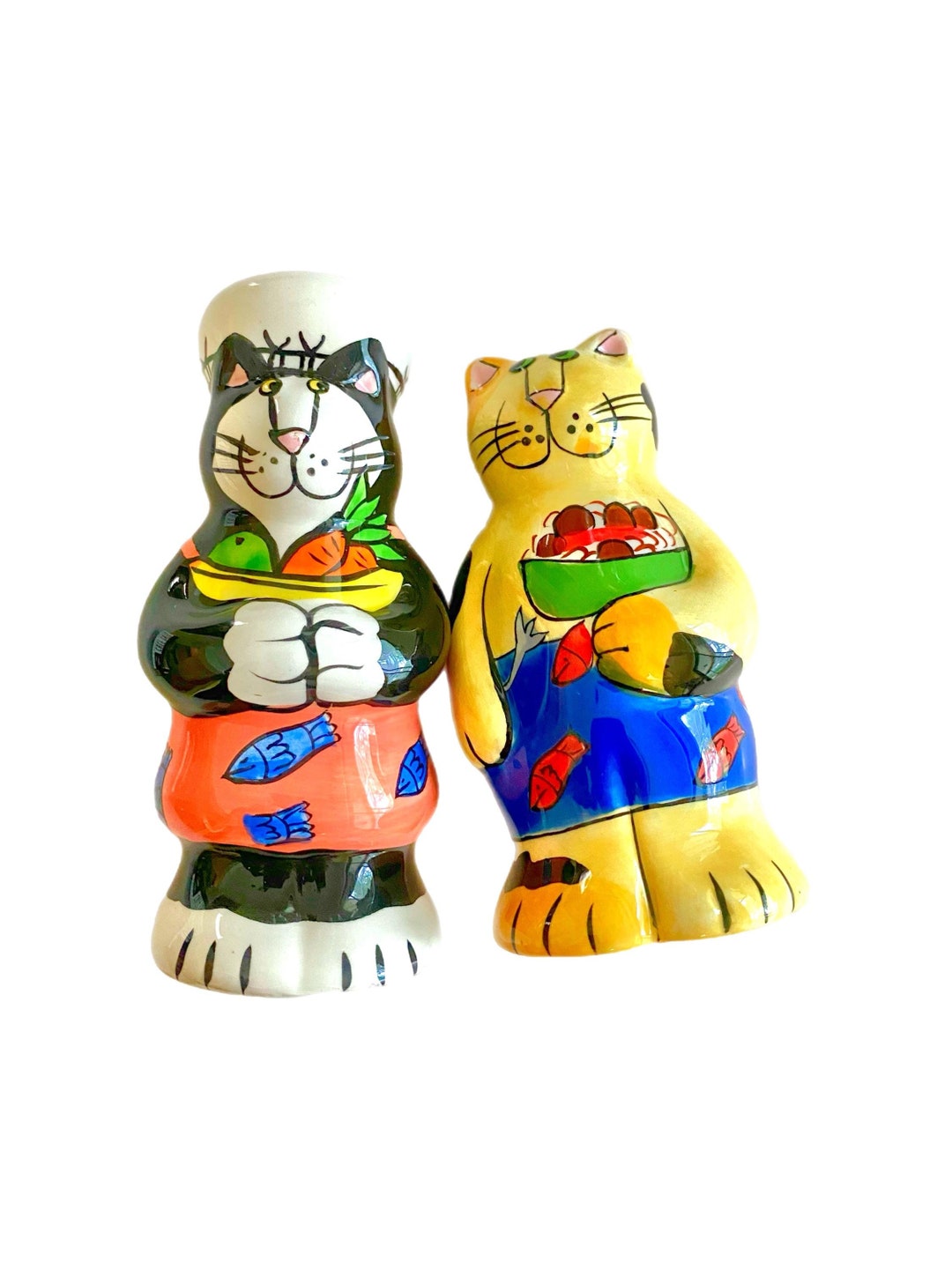 Vintage Catzilla big on Cats Hand Painted Chef Cats Salt and Pepper ...