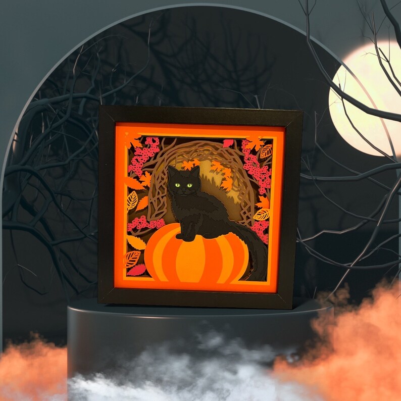 Halloween Black Cat Shadowbox: 3D Layered Paper Art Decor - Etsy