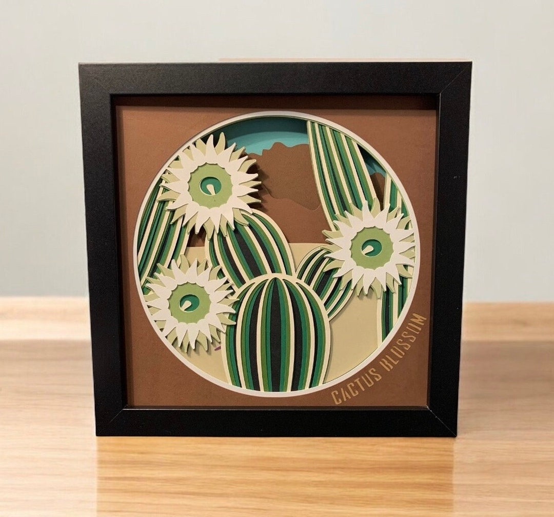 Desert Cactus 3D Layered Cardstock Shadowbox. Handmade, Unique Home ...