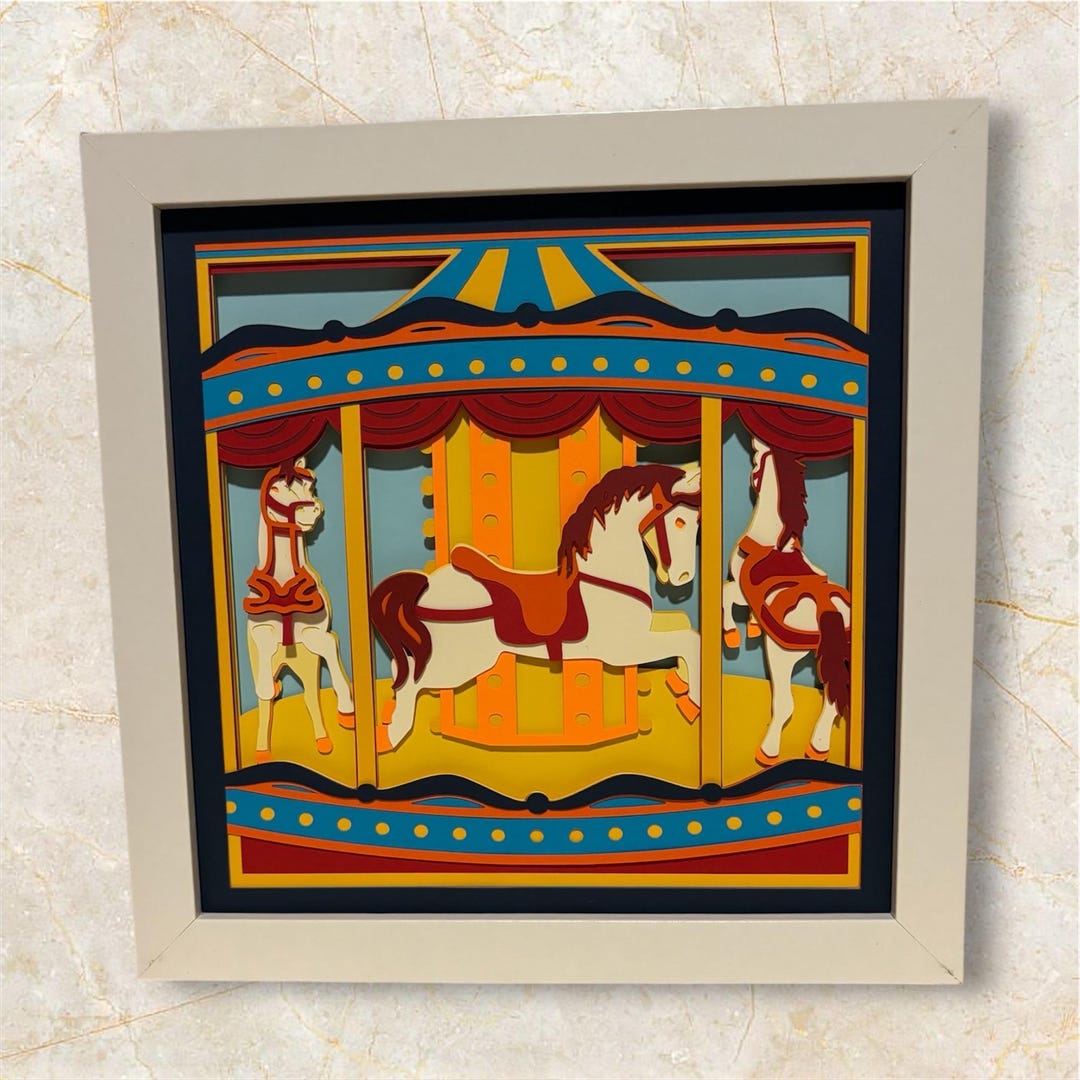 Carousel Horse Carnival 3D Layered Cardstock Shadowbox. Handmade ...
