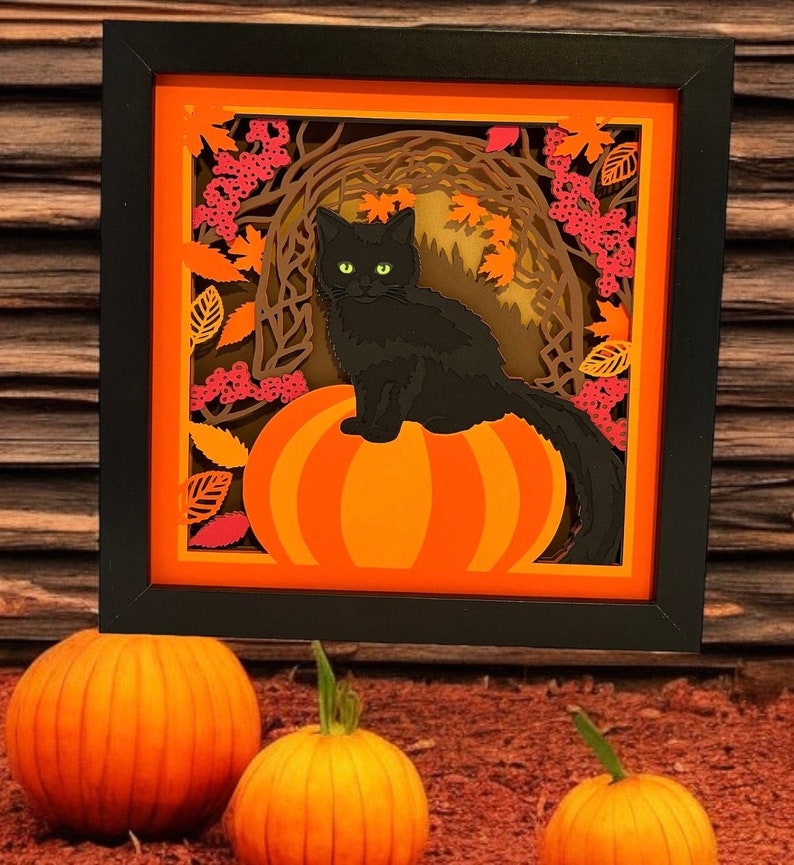 Halloween Black Cat Shadowbox: 3D Layered Paper Art Decor - Etsy